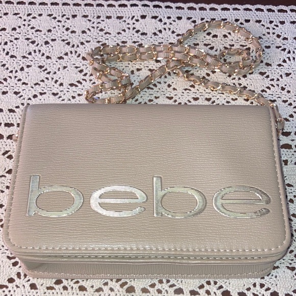 bebe | Bags | Bebe Tan And Gold Small Over The Shoulder Purse | Poshmark